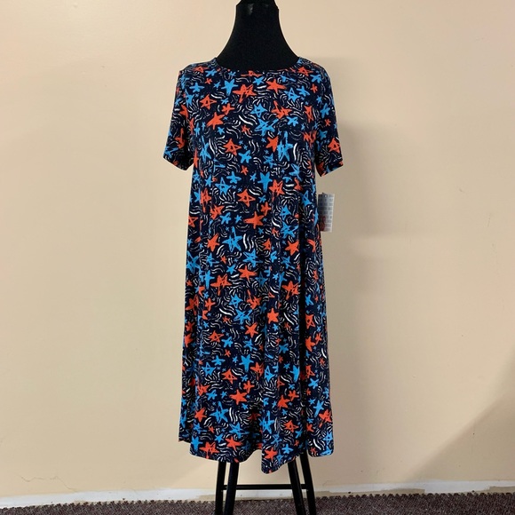 LuLaRoe | Dresses | New Small Lularoe Carly Dress Stars Red Blue Black ...